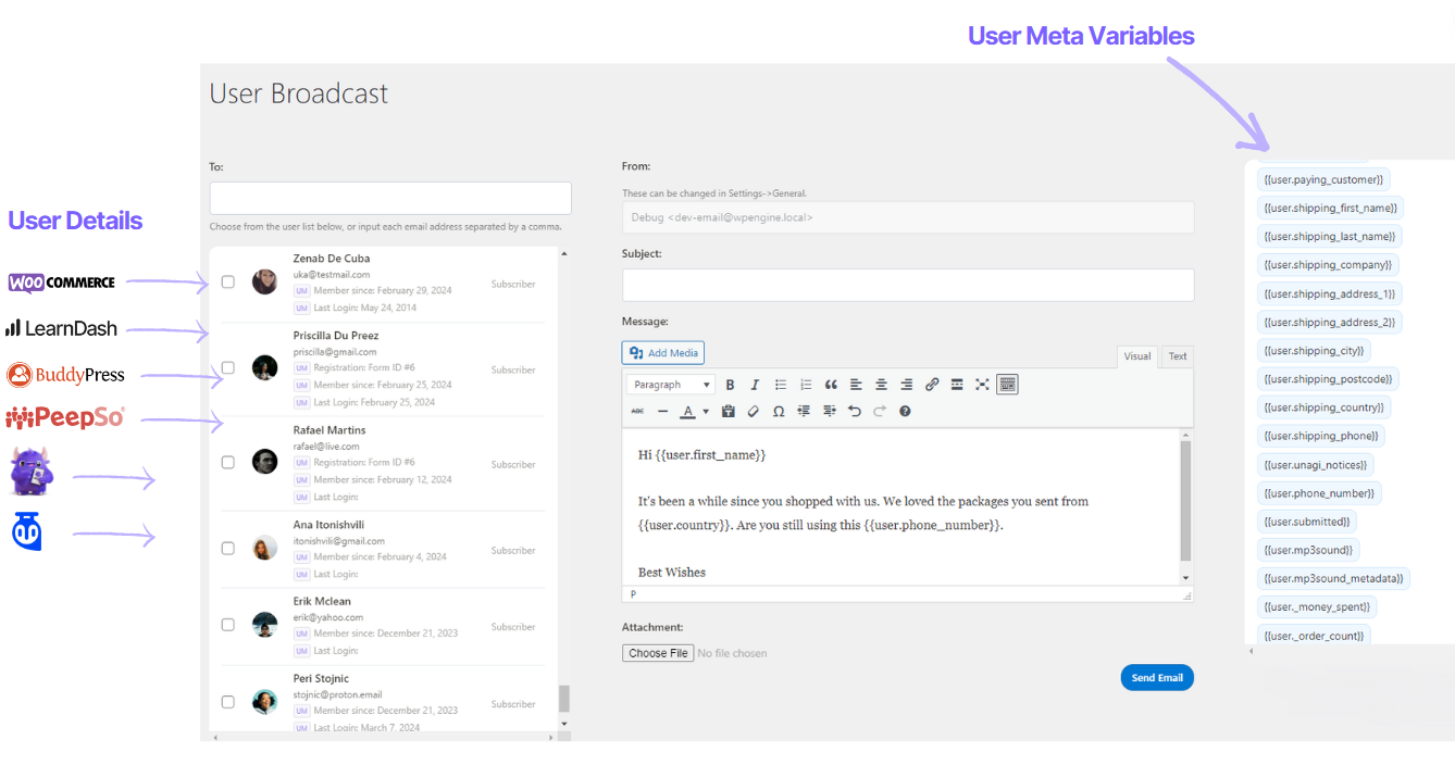 User Broadcast Email - User Elements User Broadcast Email - User Elements