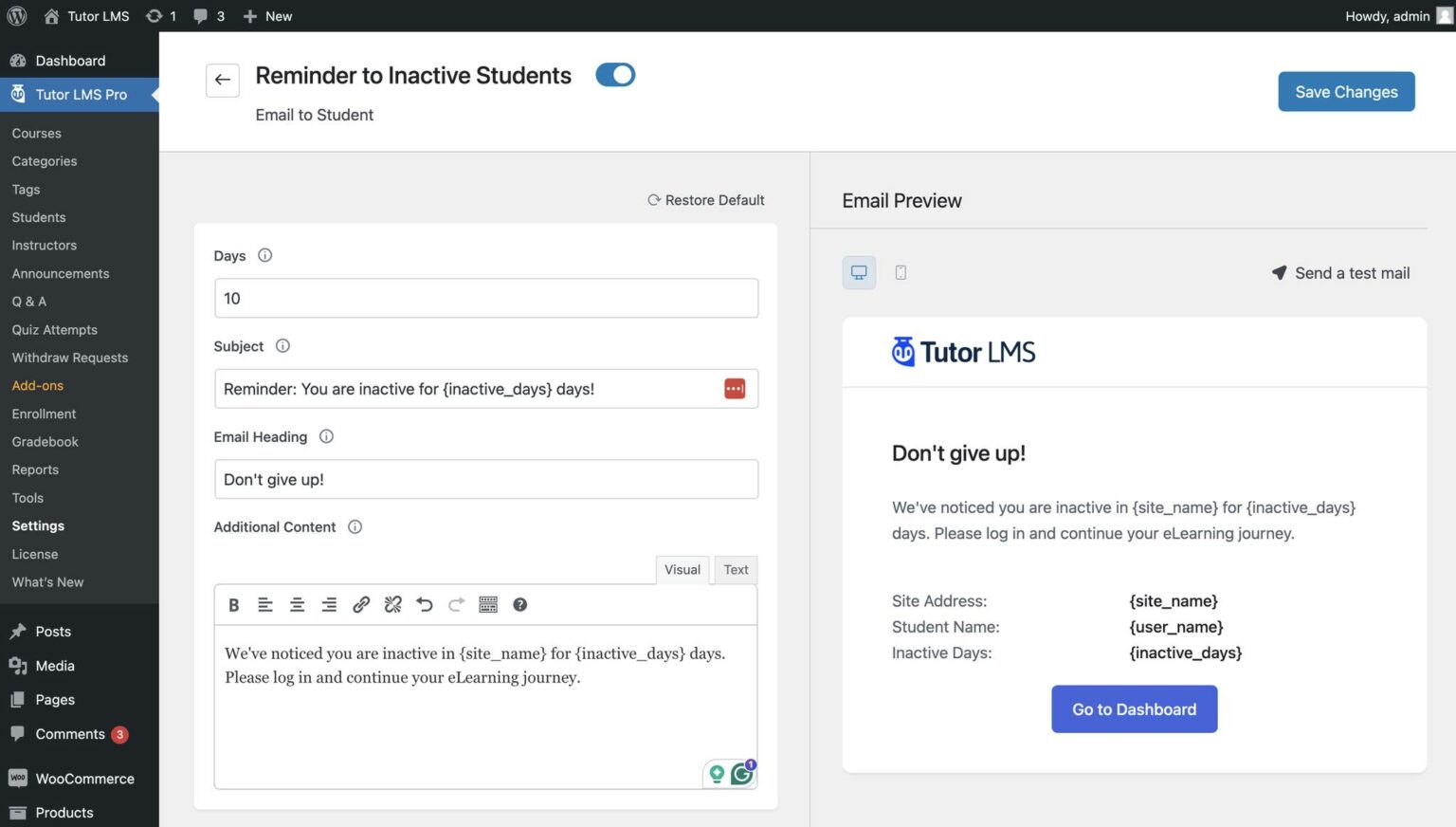 Sending Reminder Emails to Inactive Students - Tutor LMS - User Elements